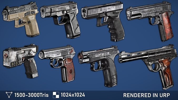 3D model Mobile-VR Optimized Guns Vol01-Pistols VR / AR / low-poly ...