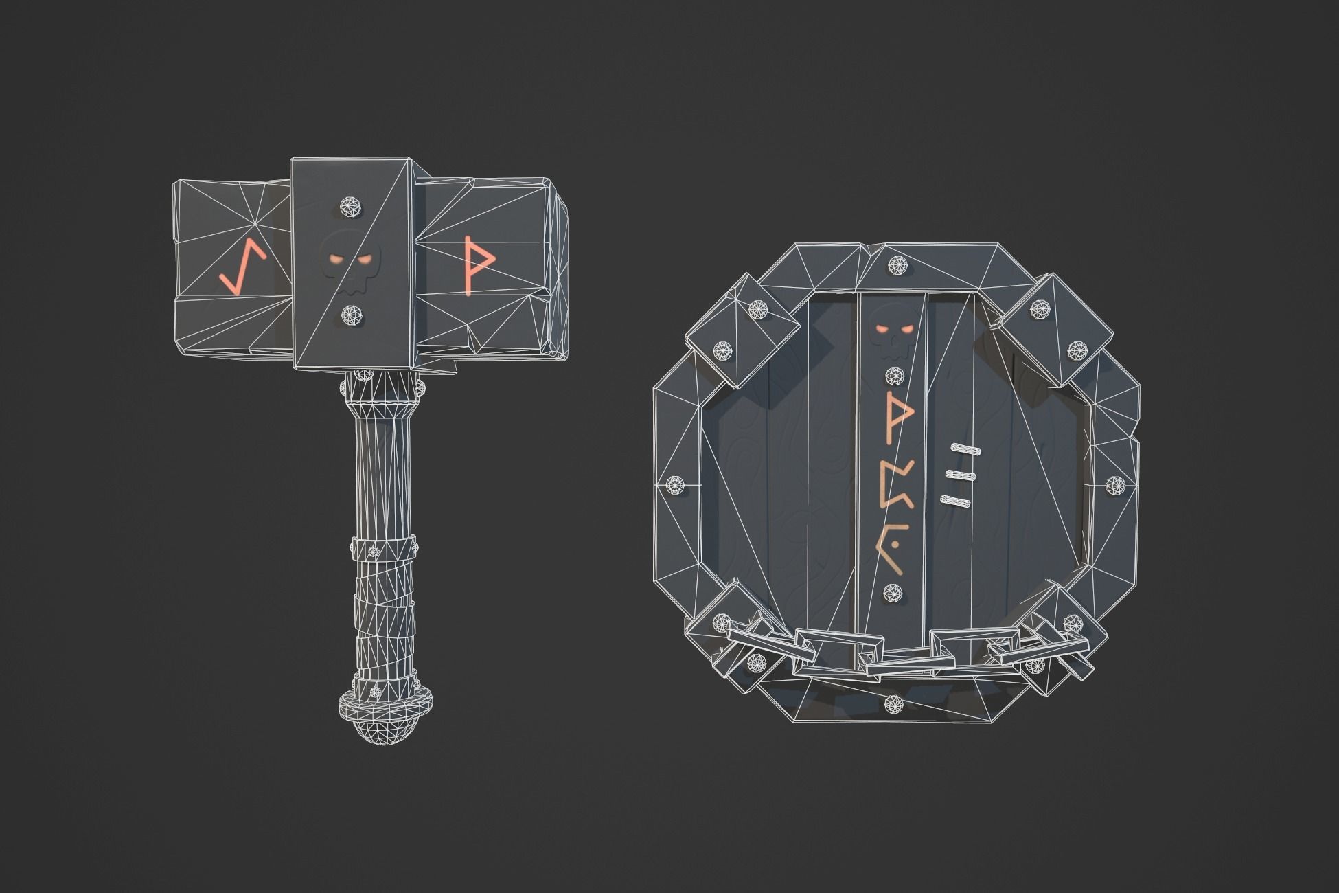 Fantasy Hammer And Shield free VR / AR / low-poly 3D model animated ...