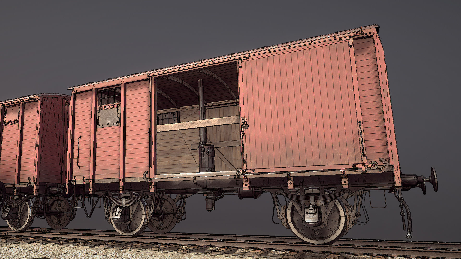 3D model Railway Covered Goods Wagon 18T Vr1 Default Red VR / AR / low ...