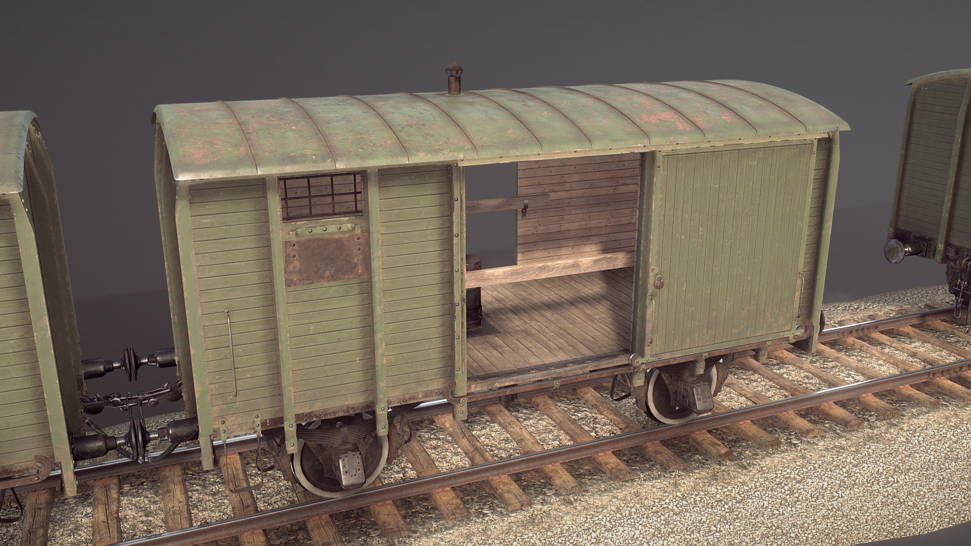 3D model Railway Covered Goods Wagon 18T Vr2 Default Green VR / AR ...