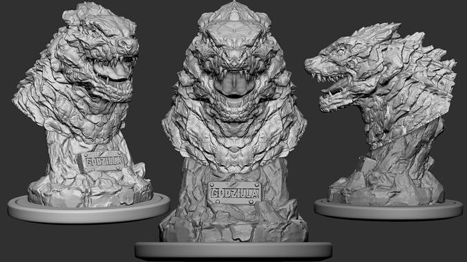 Godzila head bust 3D model 3D printable | CGTrader