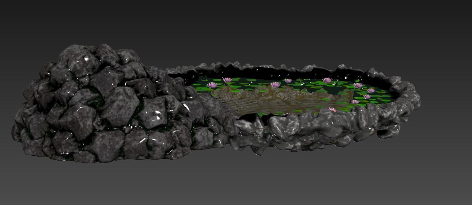 Pond with waterfall 3D model | CGTrader