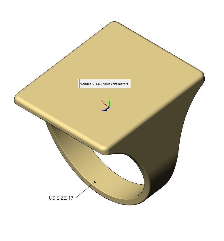 Large basic flat top rectangular signet ring 3D model 3D printable ...