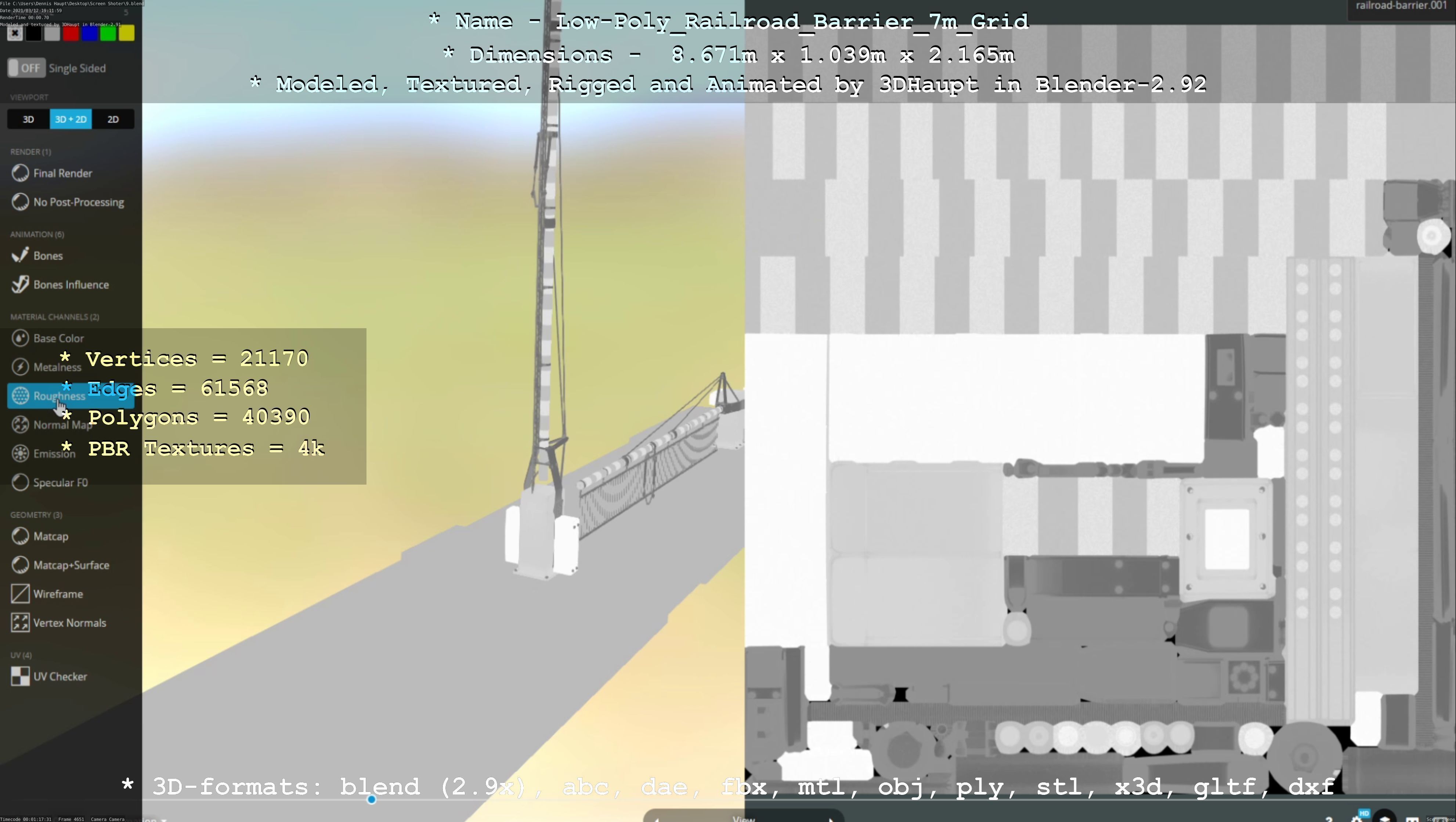 3D model Low-Poly Railroad Barrier 7m with Protective Grid VR / AR ...