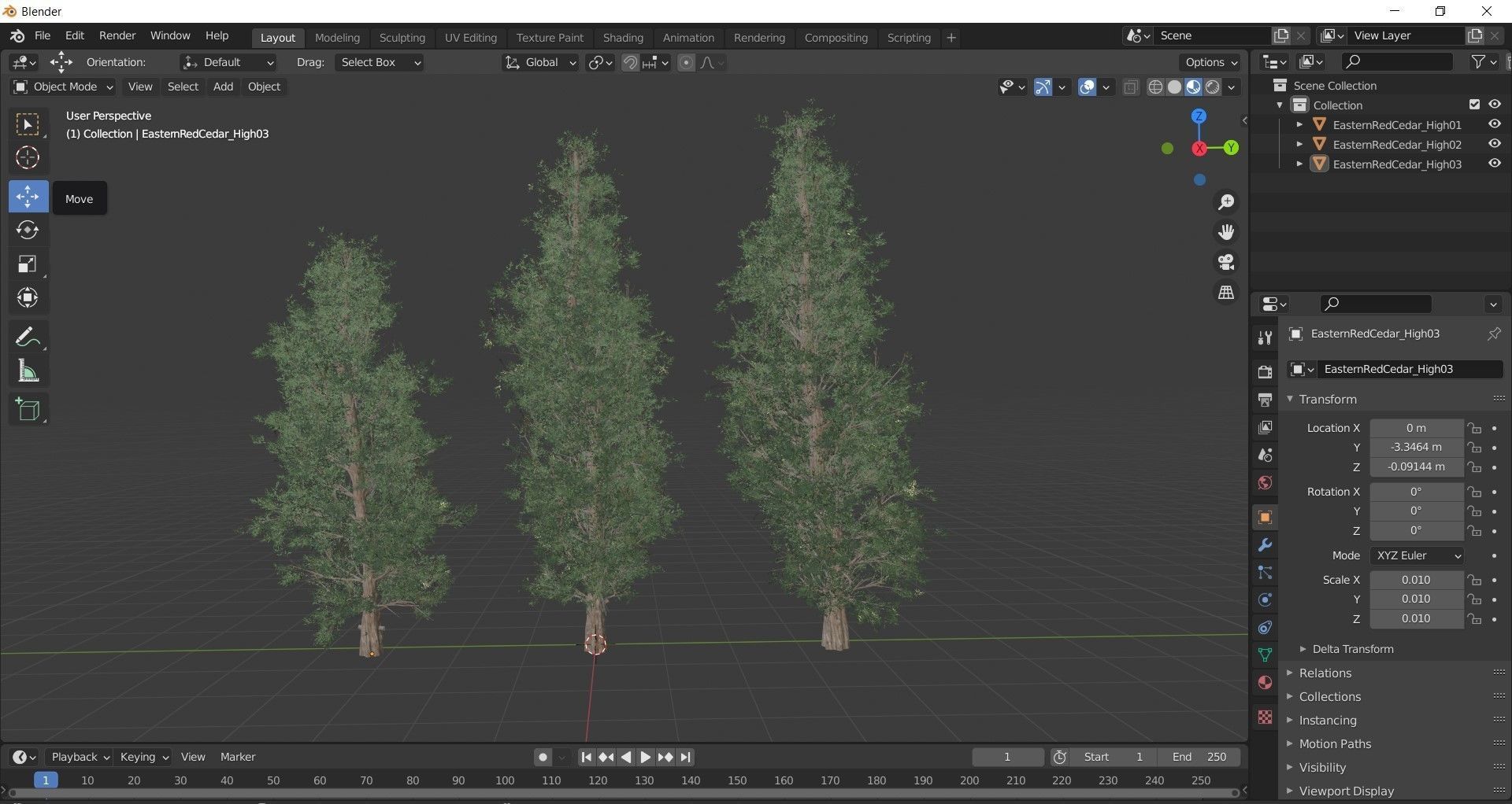 3D model Eastern Red Cedar tree collection 12 trees Models in the scene ...