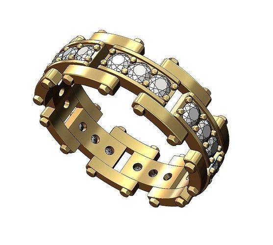 Diamond links band with bolt motifs US size 9 3D model 3D printable ...
