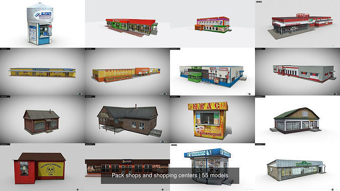3D Model Collection Pack shops and shopping centers VR / AR / low-poly ...