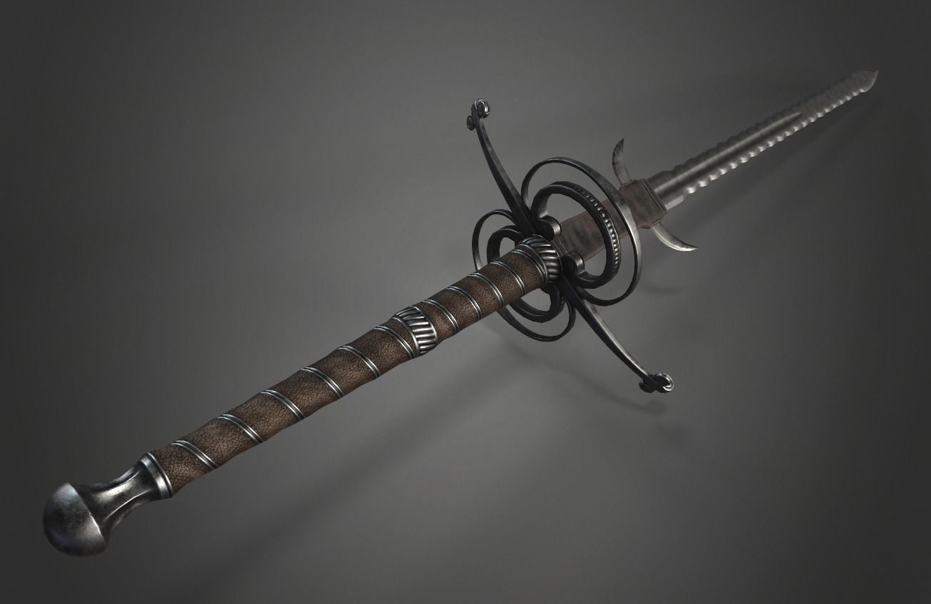 3D model Lowpoly Two-Handed Medieval Flamberge Sword VR / AR / low-poly ...