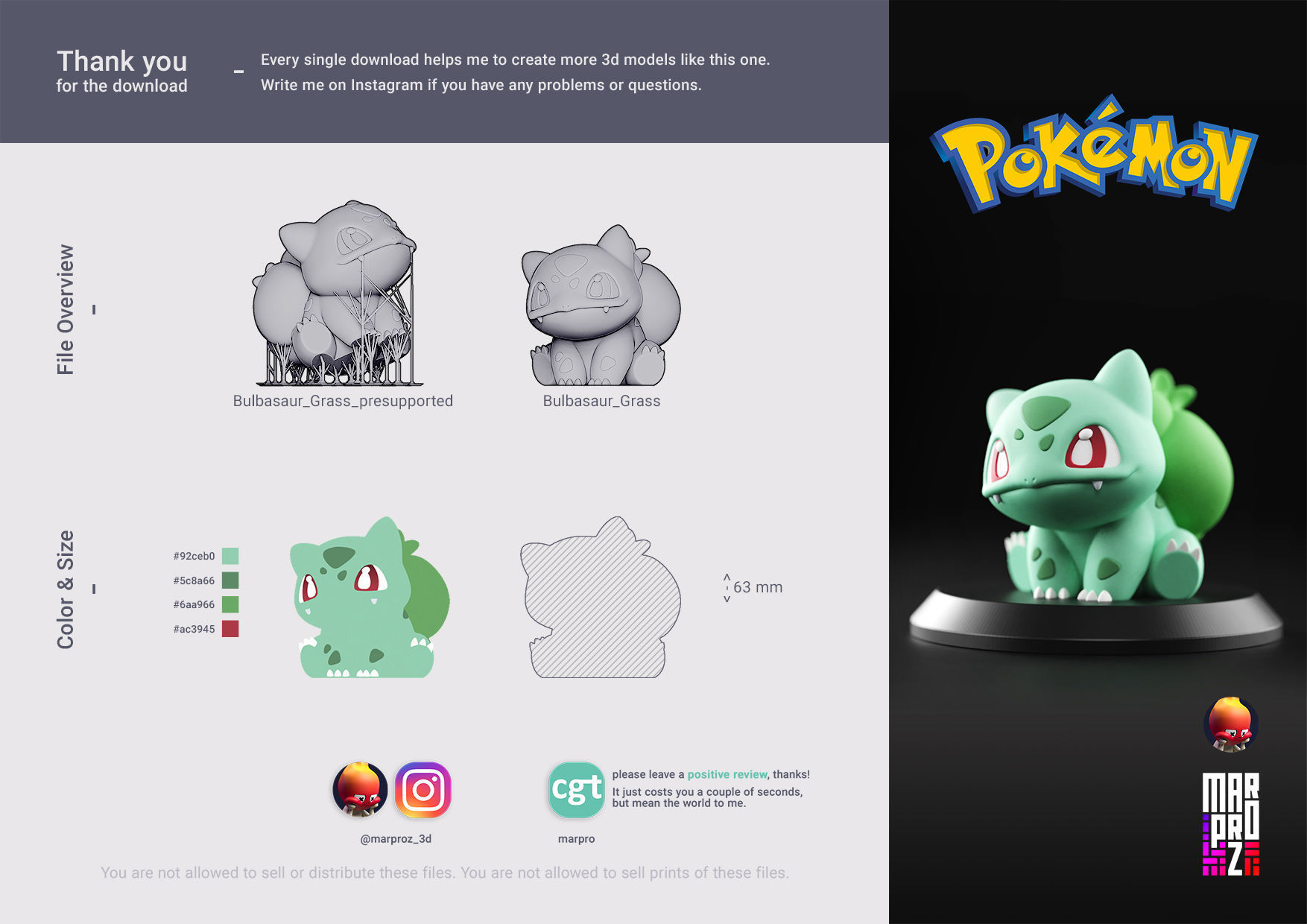 Pokemon - Bulbasaur 3D model 3D printable | CGTrader