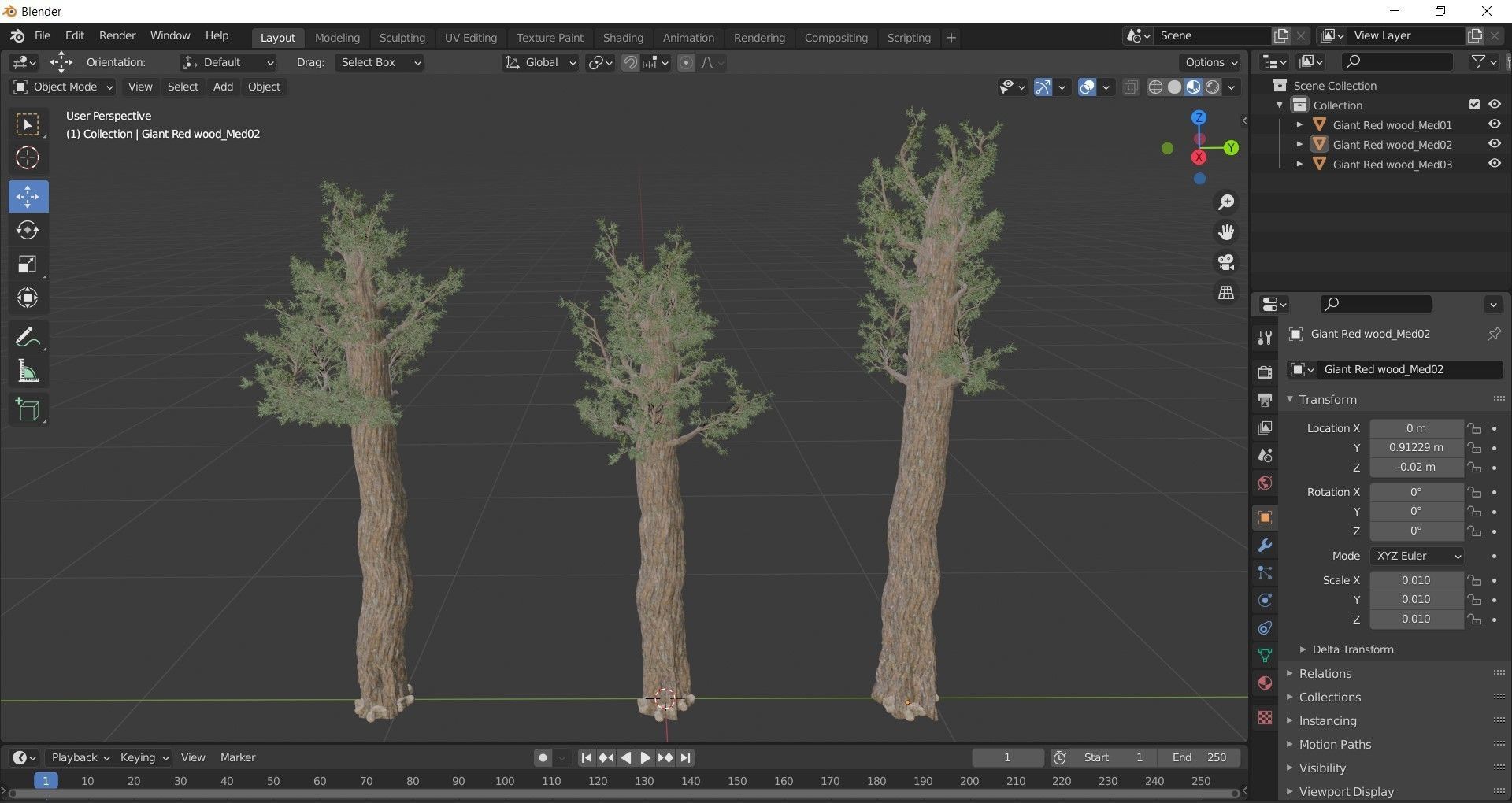 3D model Giant Red wood tree collection 9 trees Models in the scene VR ...