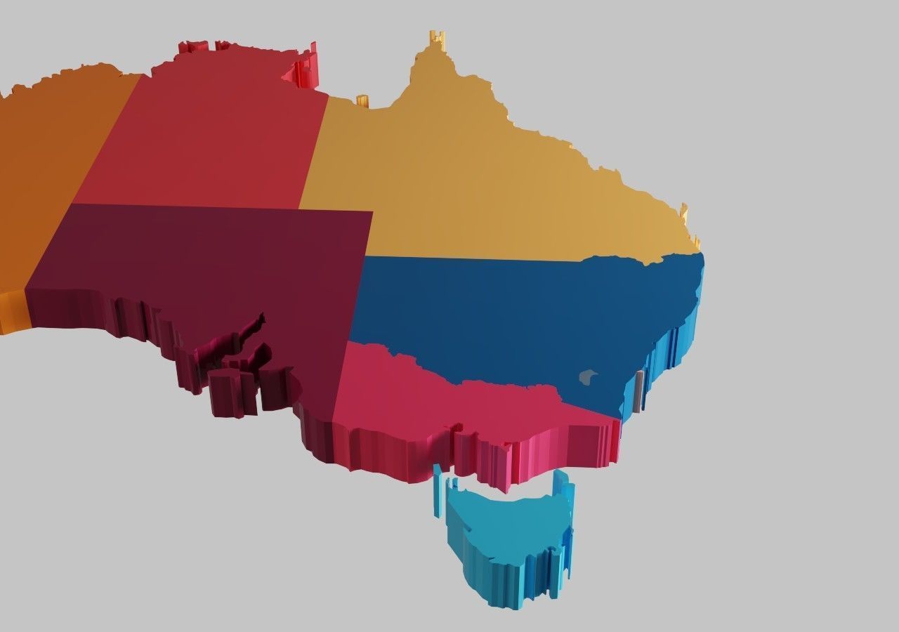 3D model Australia 3D Map with states VR / AR / low-poly | CGTrader