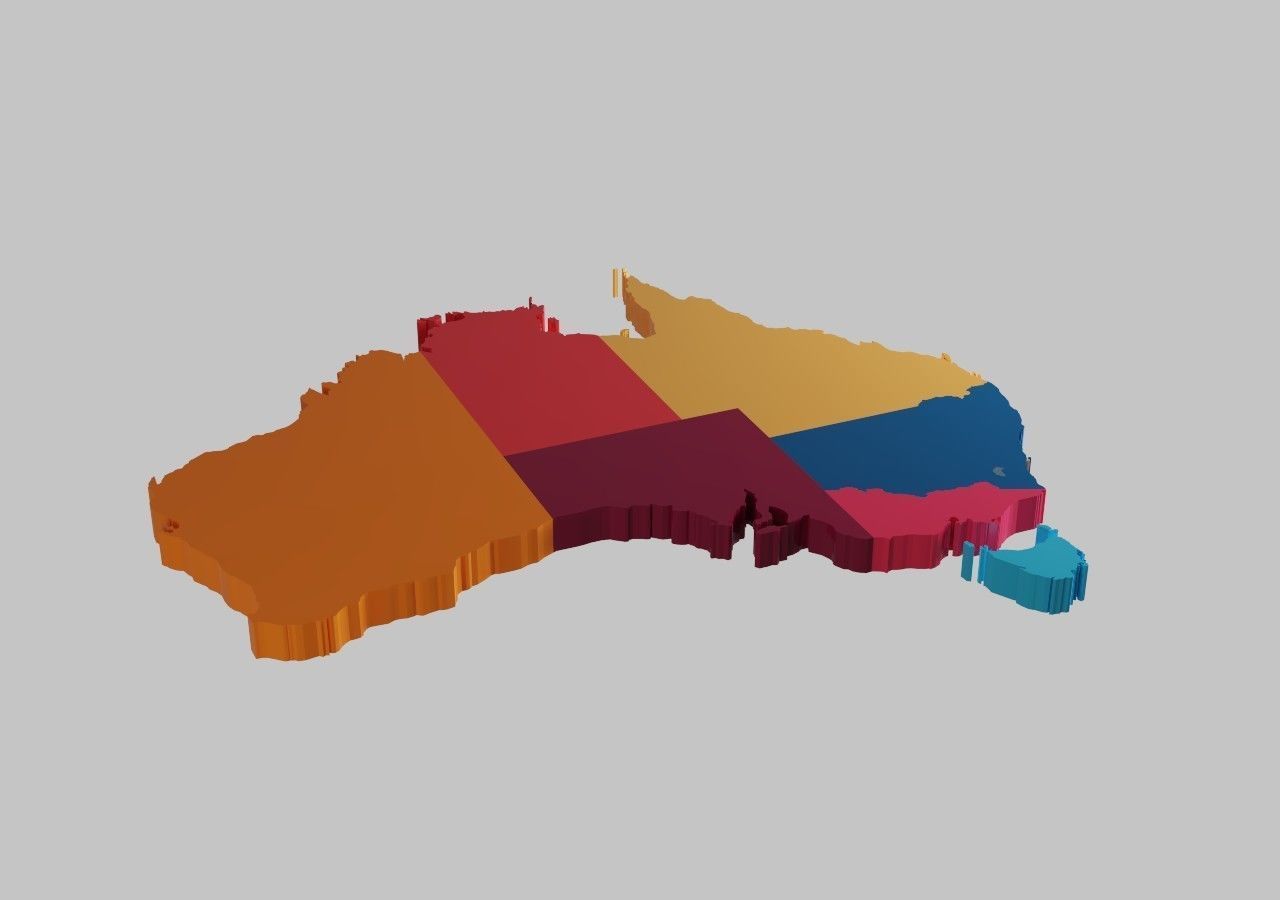 3D model Australia 3D Map with states VR / AR / low-poly | CGTrader