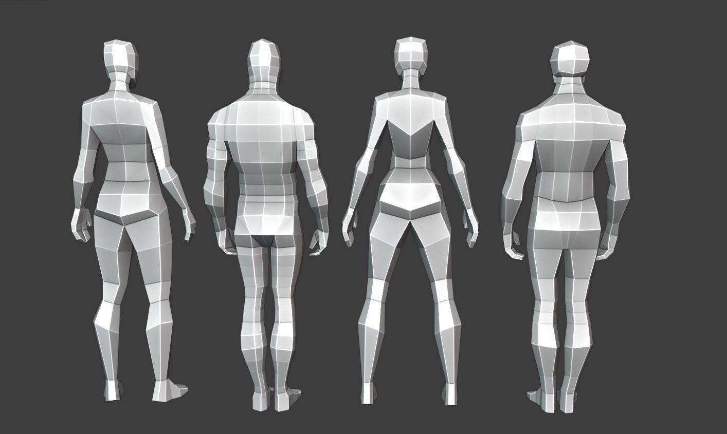3D model 4 low poly character base meshes 2 male 2 female VR / AR / low ...