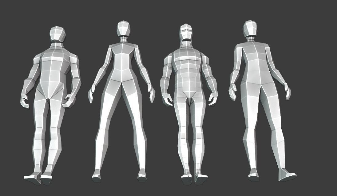 3D model 4 low poly character base meshes 2 male 2 female VR / AR / low ...