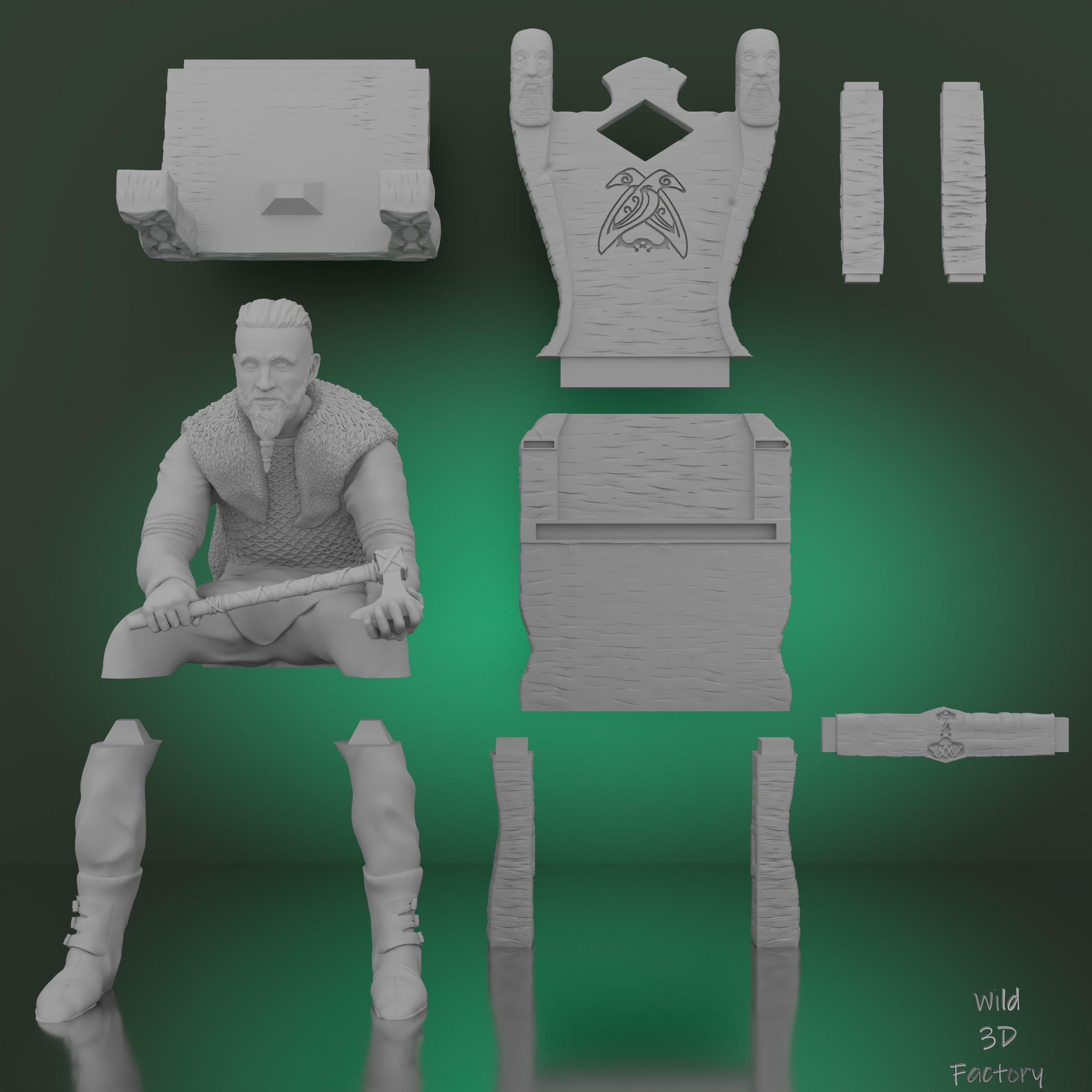 King Ragnar Lothbrook Throne Historical Viking 3D Model Print 3D model ...