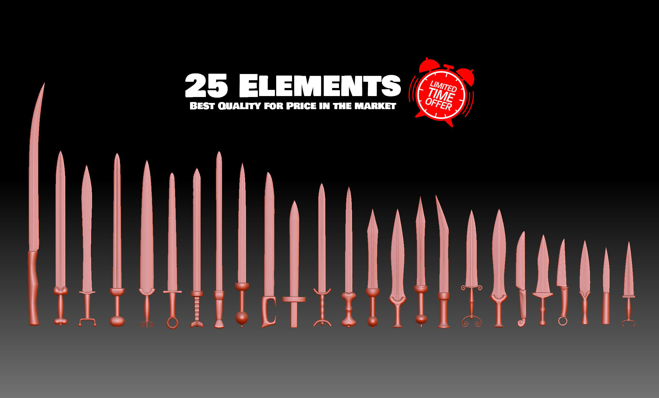 25 Swords Knives collection Medieval Roman Ancient melee weapons 3D ...