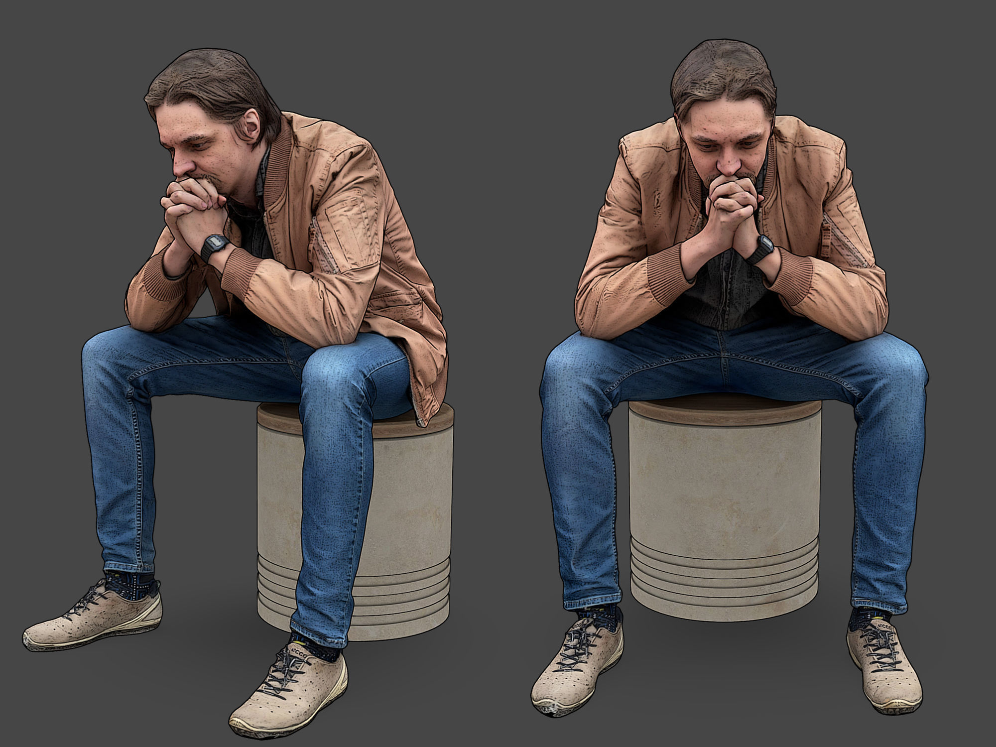 Stylized Man Character Sitting 3D model | CGTrader