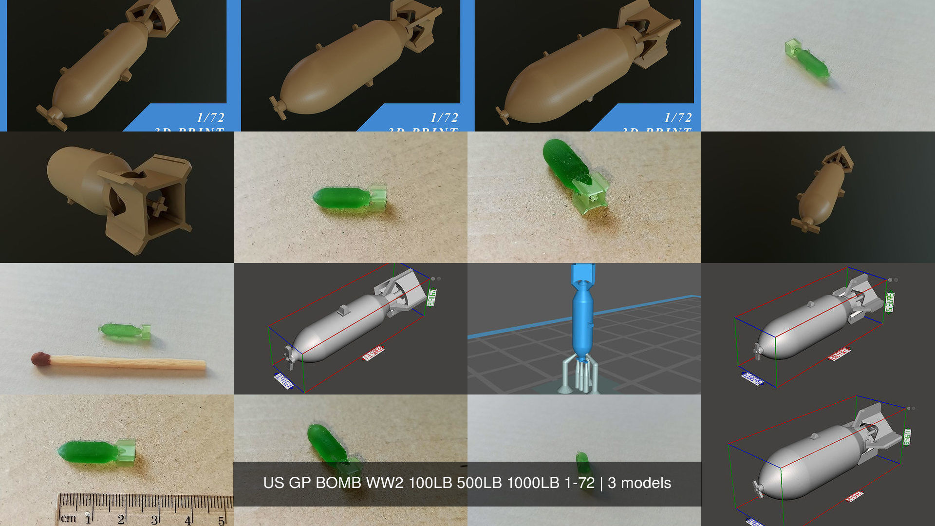 US GP BOMB WW2 100LB 500LB 1000LB 1-72 3D Model Collection | CGTrader