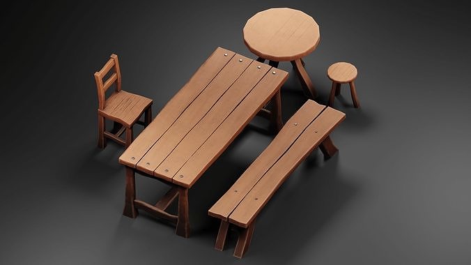 Low-Poly Stylized Table Set free VR / AR / low-poly 3D model | CGTrader