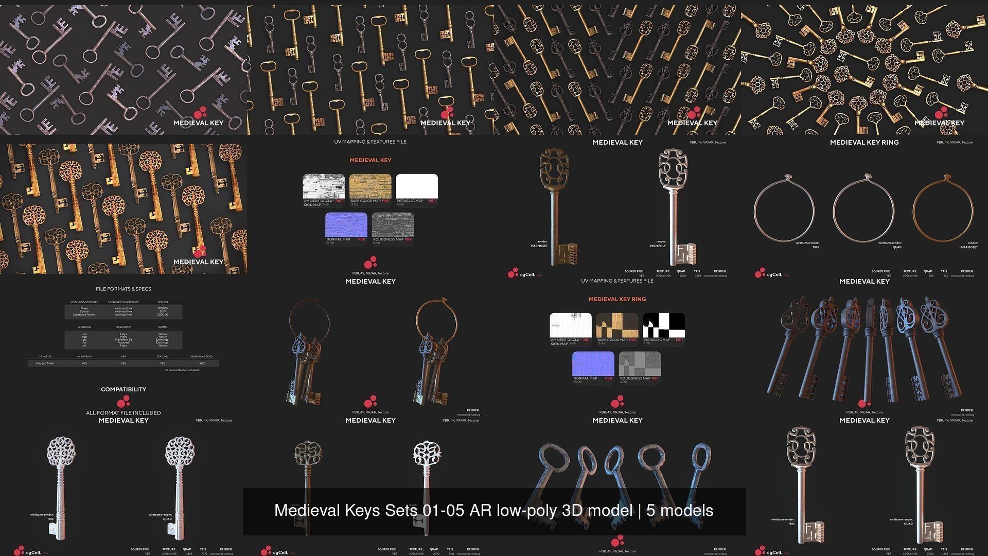 Medieval Keys Sets 01-05 AR low-poly 3D model 3D Model Collection ...