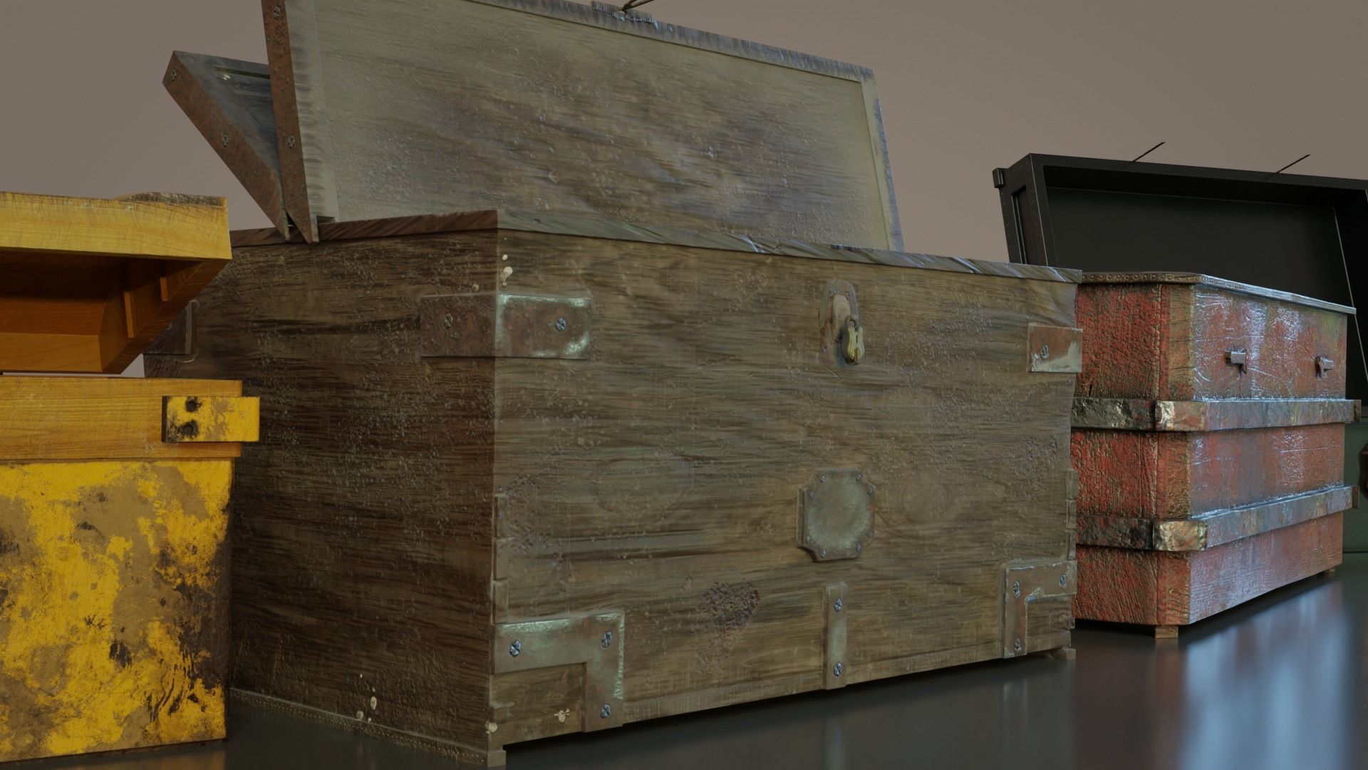 Old worn chests 3D model | CGTrader