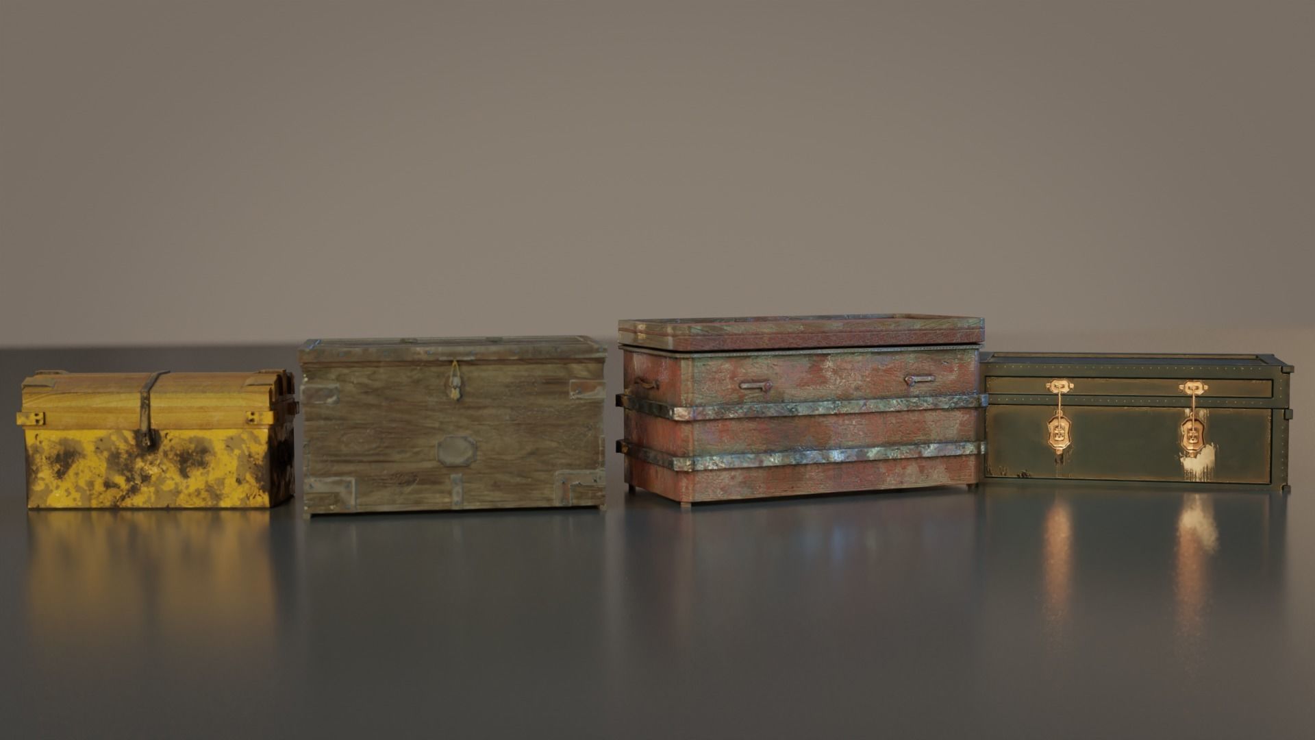 Old worn chests 3D model | CGTrader