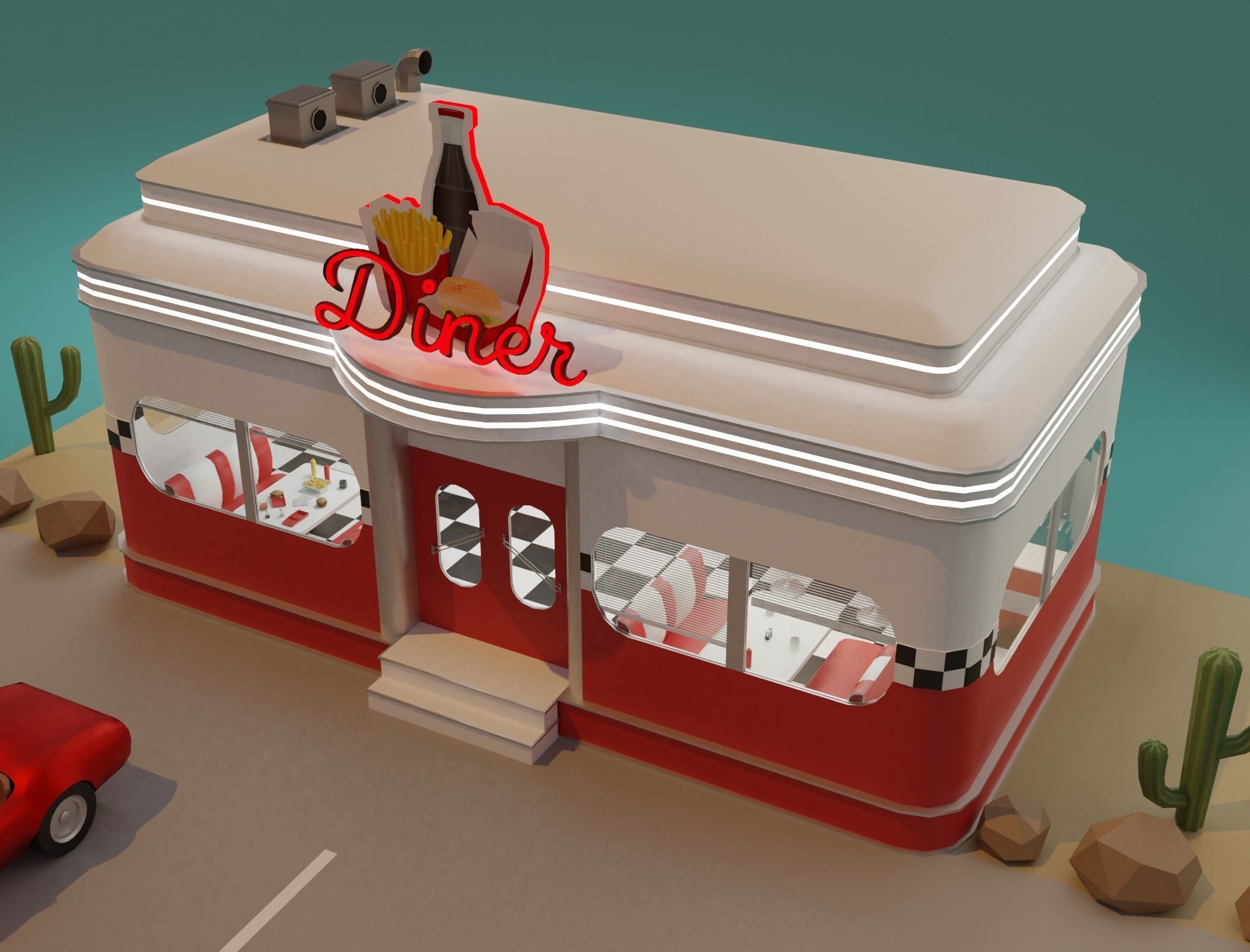 3D model American diner - Full version VR / AR / low-poly | CGTrader