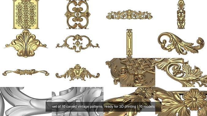 set of 10 carved vintage patterns ready for 3D printing 3D Model ...