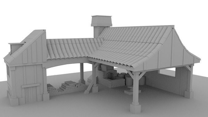 Blacksmith building with roof 3D model | CGTrader