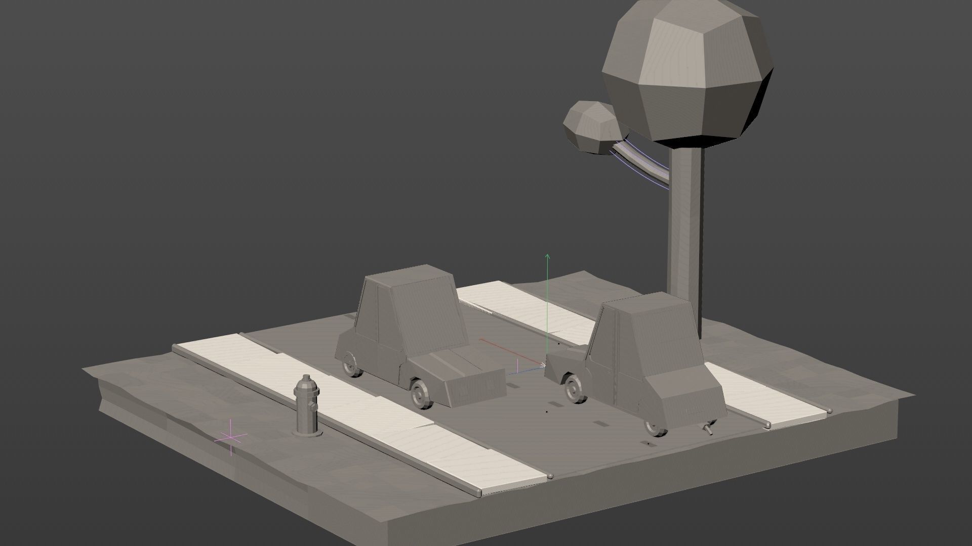 Low poly street scene with 2 cars free VR / AR / low-poly 3D model ...