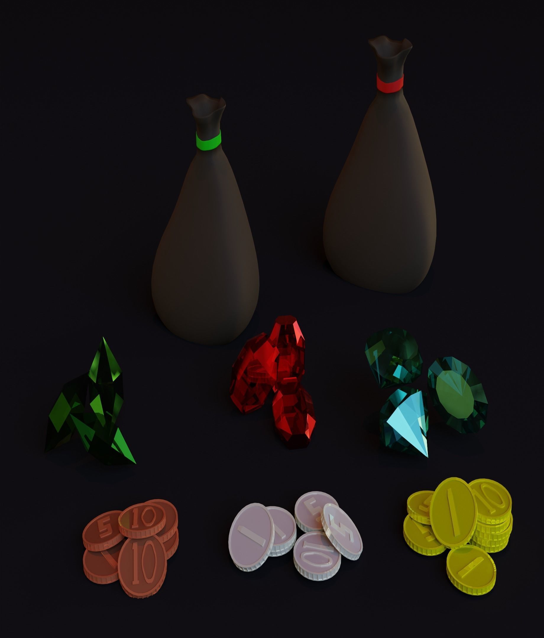 3D model Money Cartoony Money Props crystal ruby emerald VR / AR / low ...