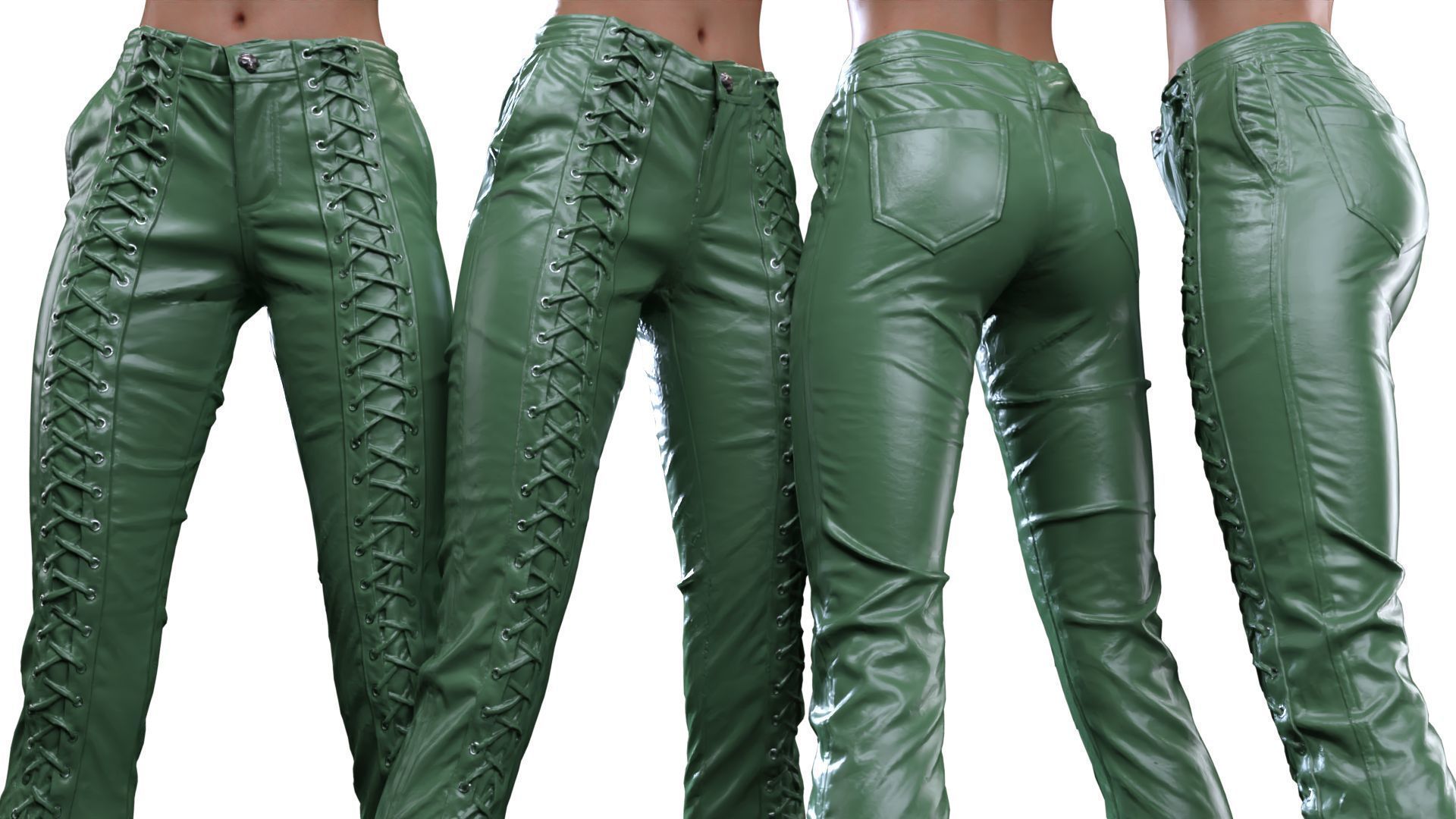 Full Front Laced Leather Pants 3D model | CGTrader