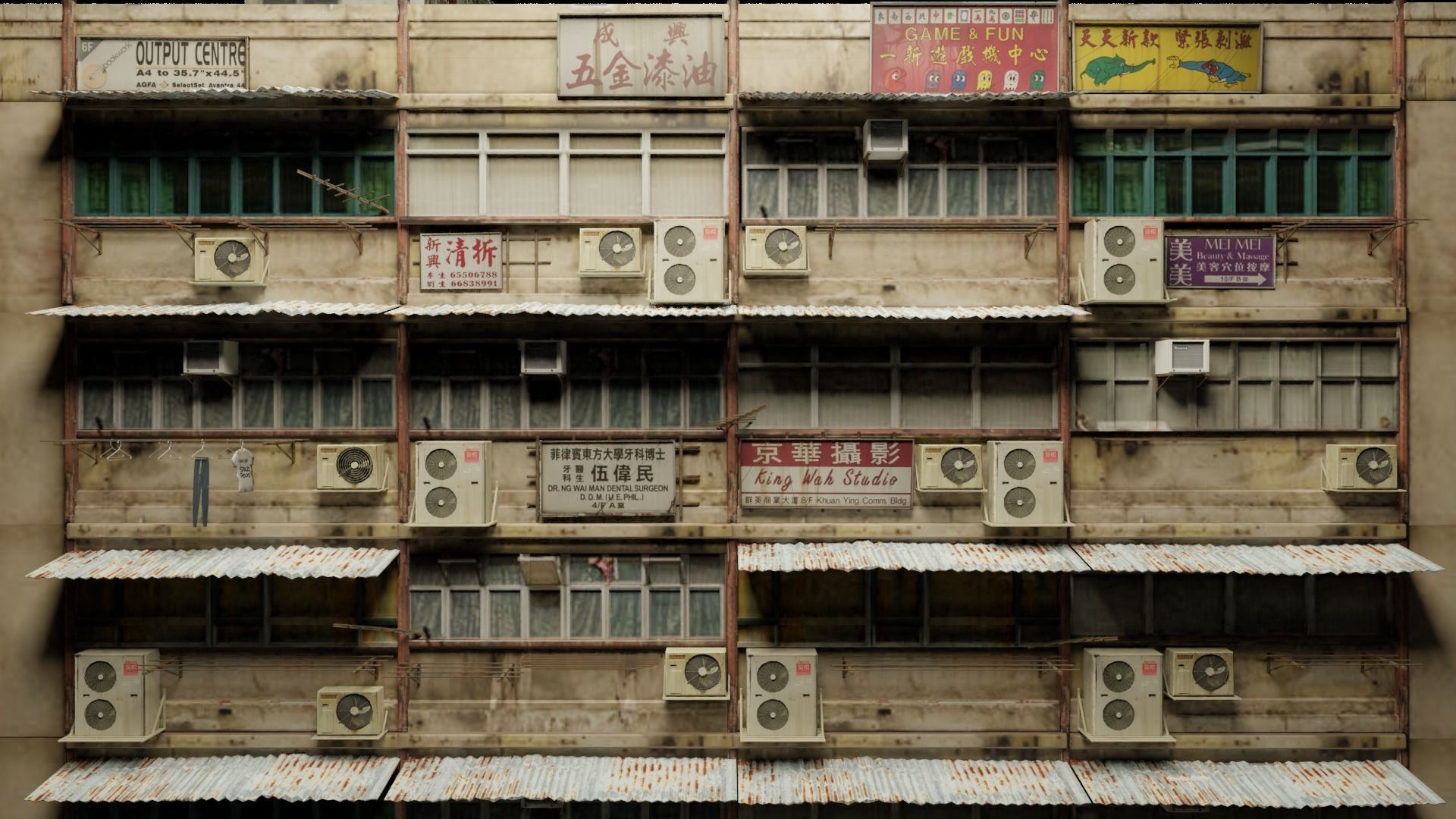 3D model Atmospheric Detailed retro hong kong building modular VR / AR ...