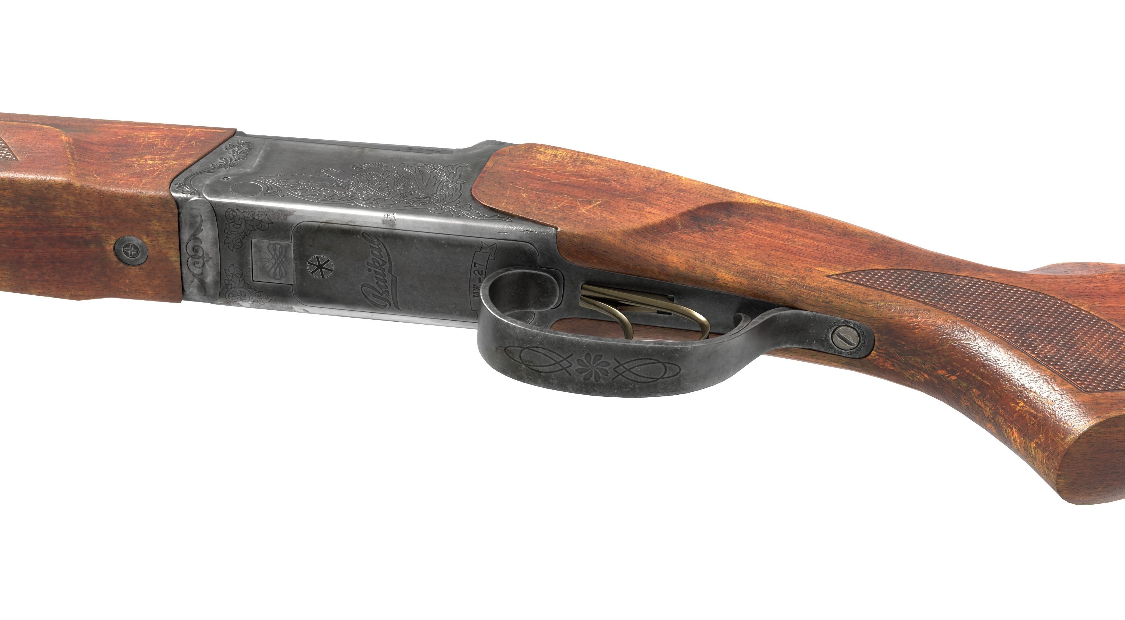 3D model Double-barreled Old Shotgun Izh 12 gauge Game Ready mode VR ...