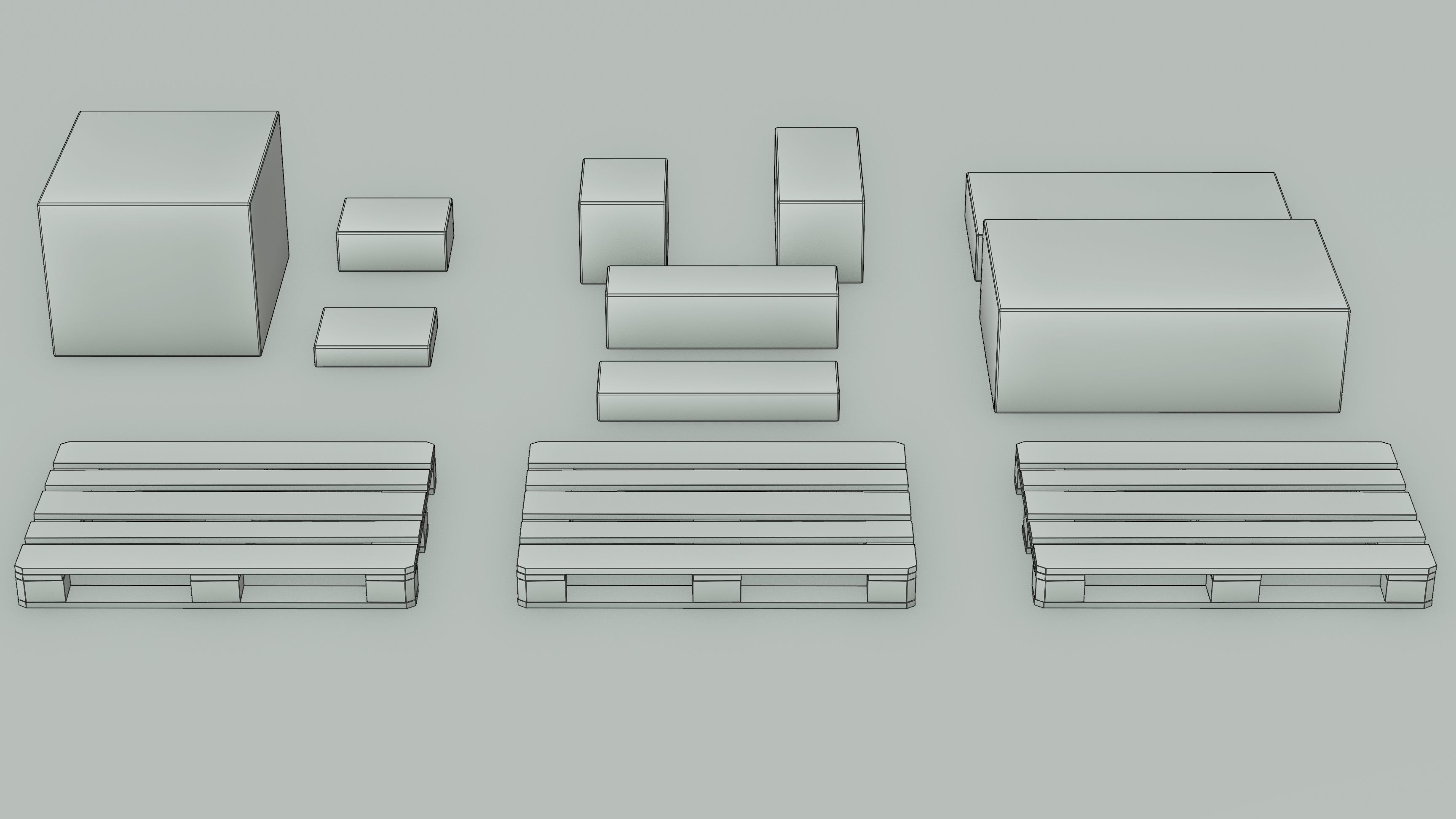 3D model Wooden pallets with boxes - Pack 2 - Textured VR / AR / low ...