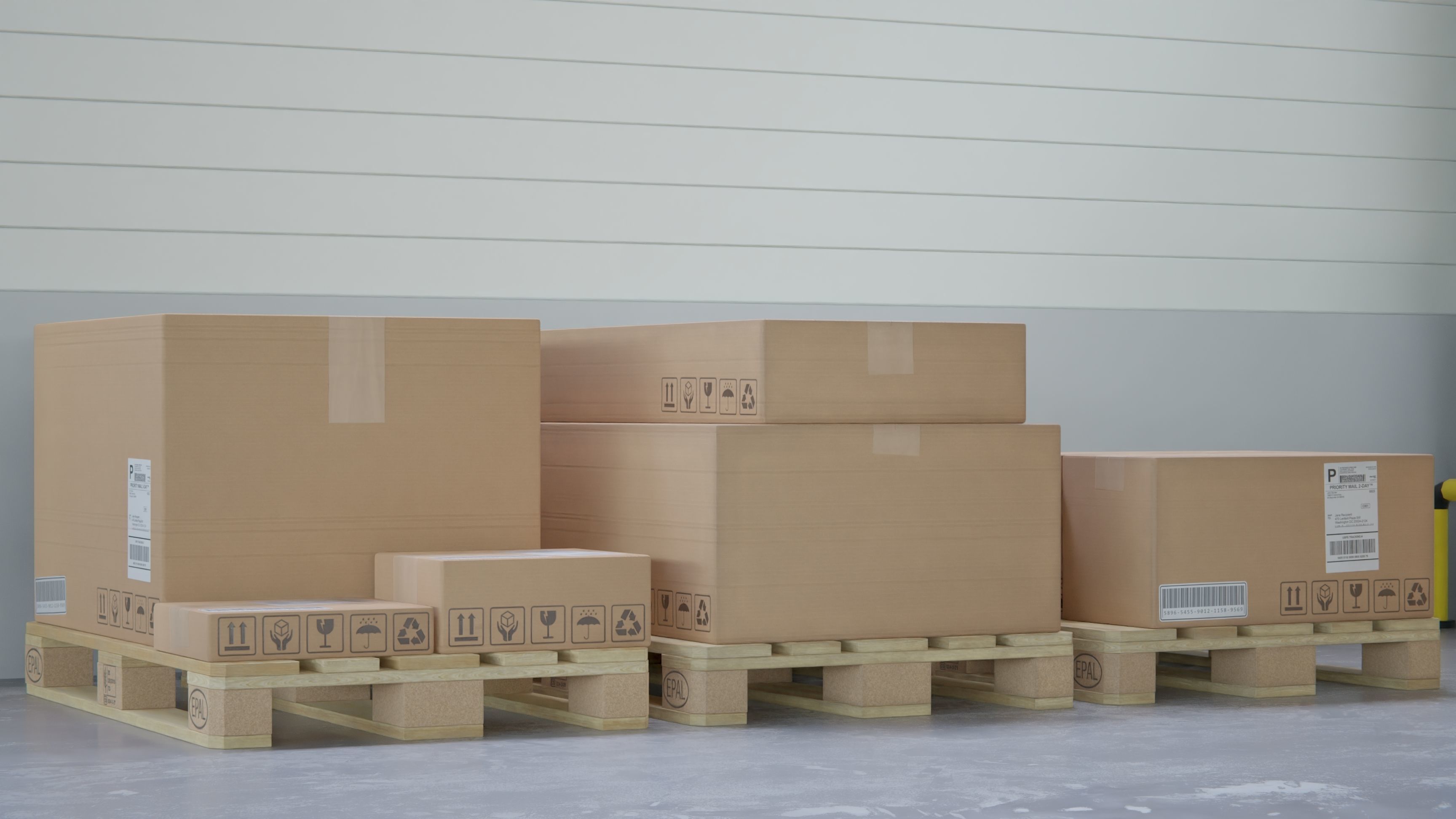 3D model Wooden pallets with boxes - Pack 2 - Textured VR / AR / low ...