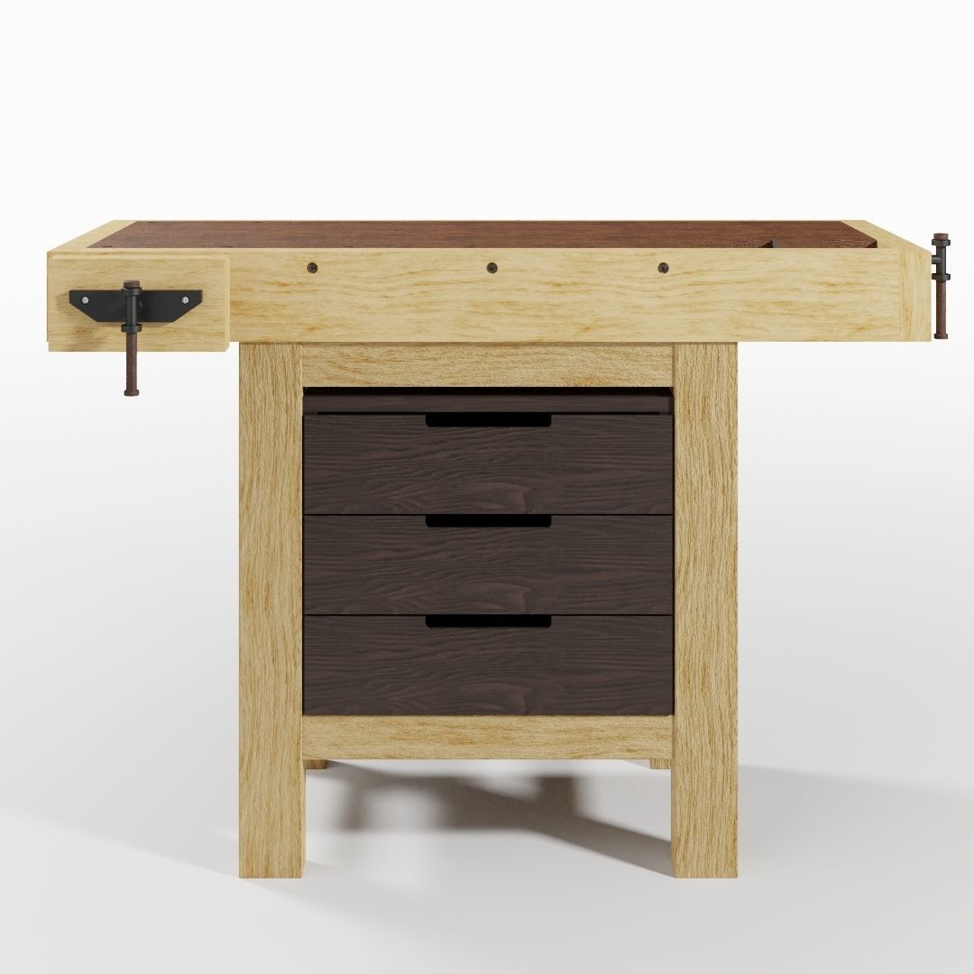 Workbench wooden with drawers free 3D model | CGTrader