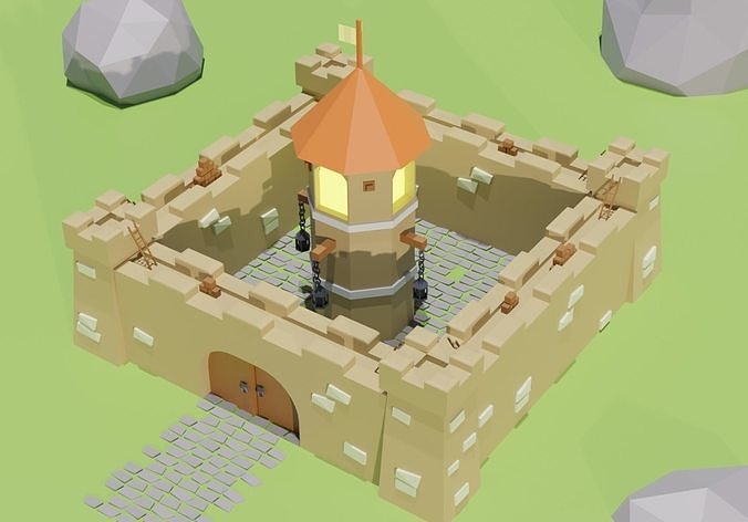 3D model Castle Low Poly 3D with tower in middle VR / AR / low-poly ...