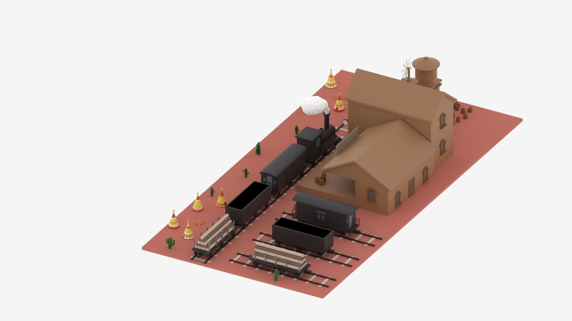 3D model Old Wild West Train and Staion VR / AR / low-poly | CGTrader