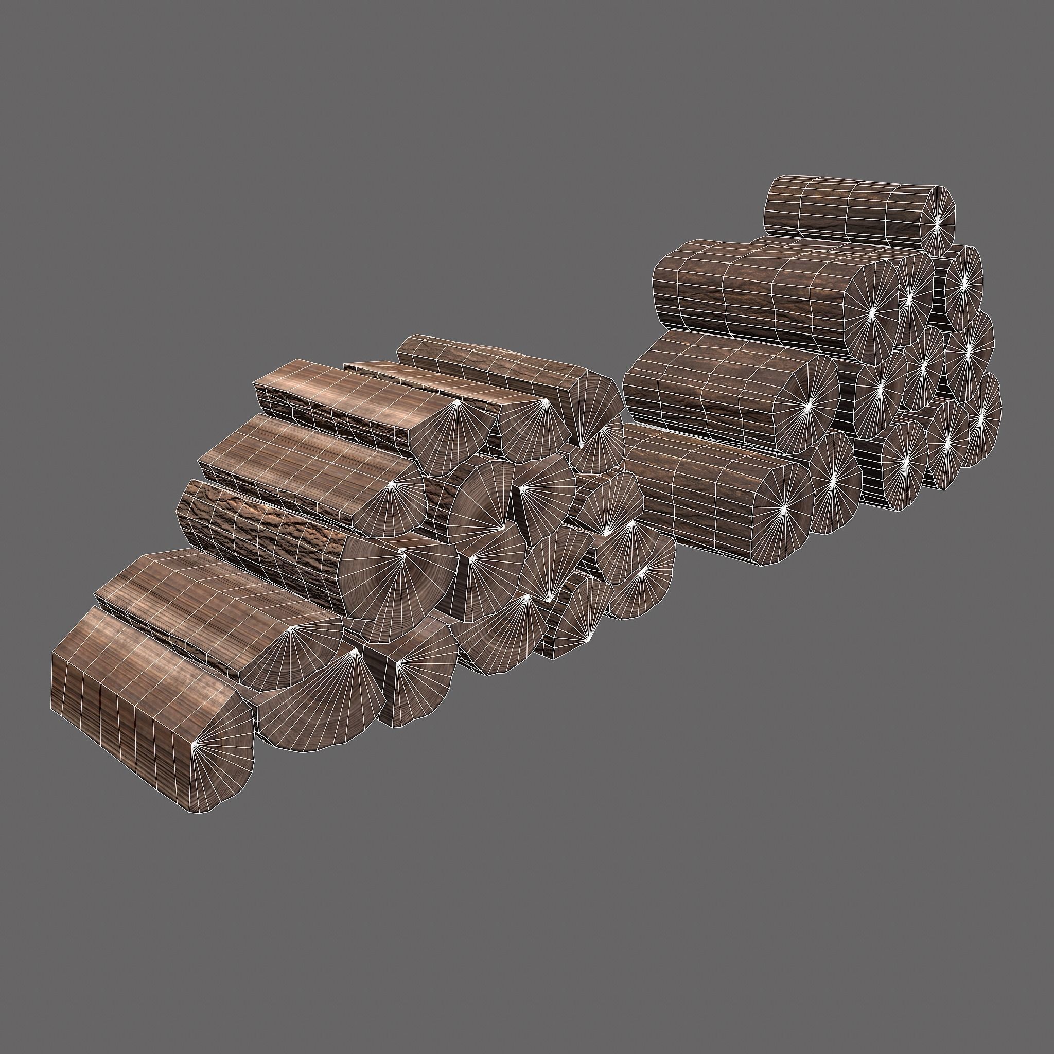 3D Model Collection Wood Stacks Logs and Pieces VR / AR / low-poly ...