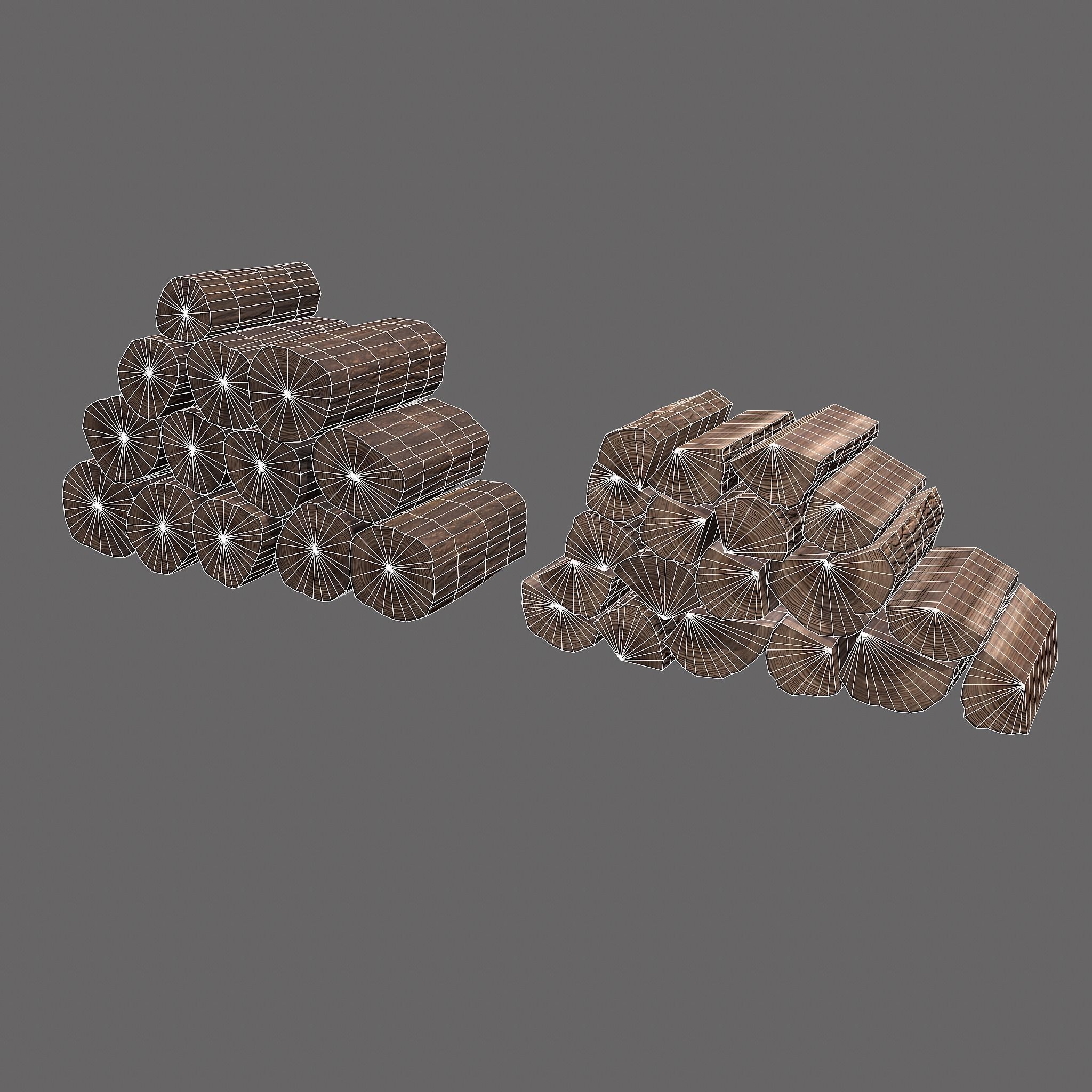 3D Model Collection Wood Stacks Logs and Pieces VR / AR / low-poly ...
