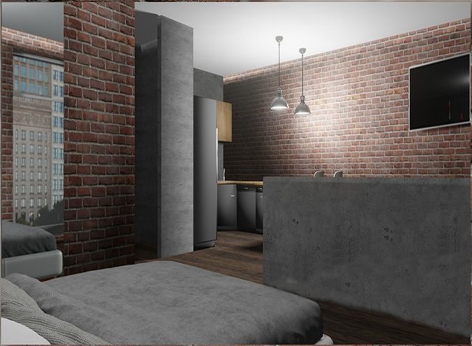 Studio apartment furnished free 3D model | CGTrader