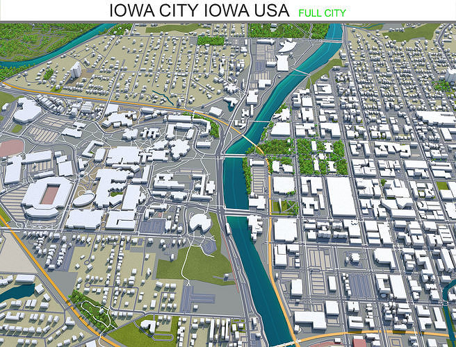 3D model Iowa City Iowa USA 20km VR / AR / low-poly | CGTrader