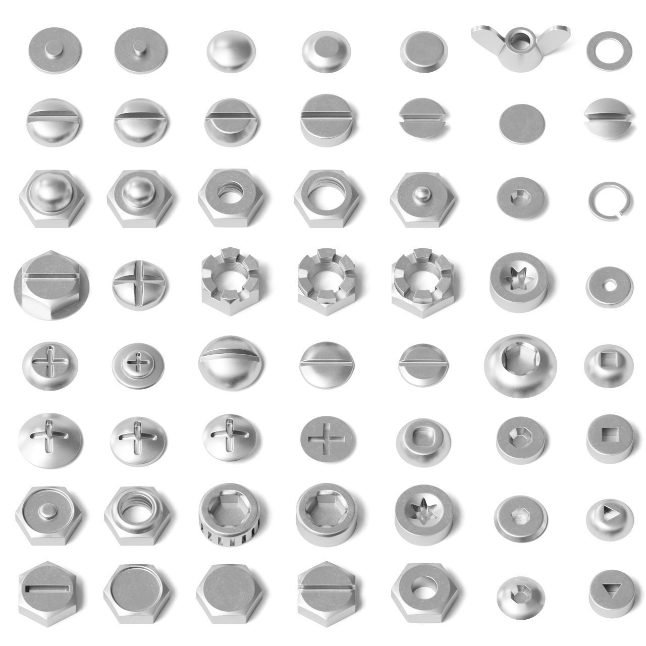 Set of nuts bolts washers 3D model | CGTrader