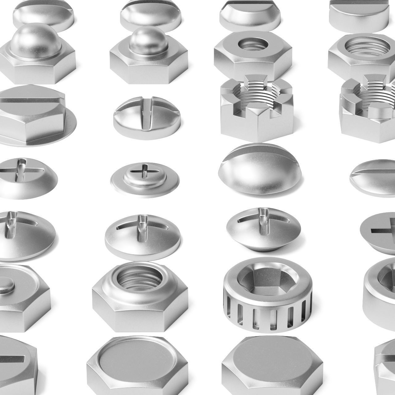 Set of nuts bolts washers 3D model | CGTrader