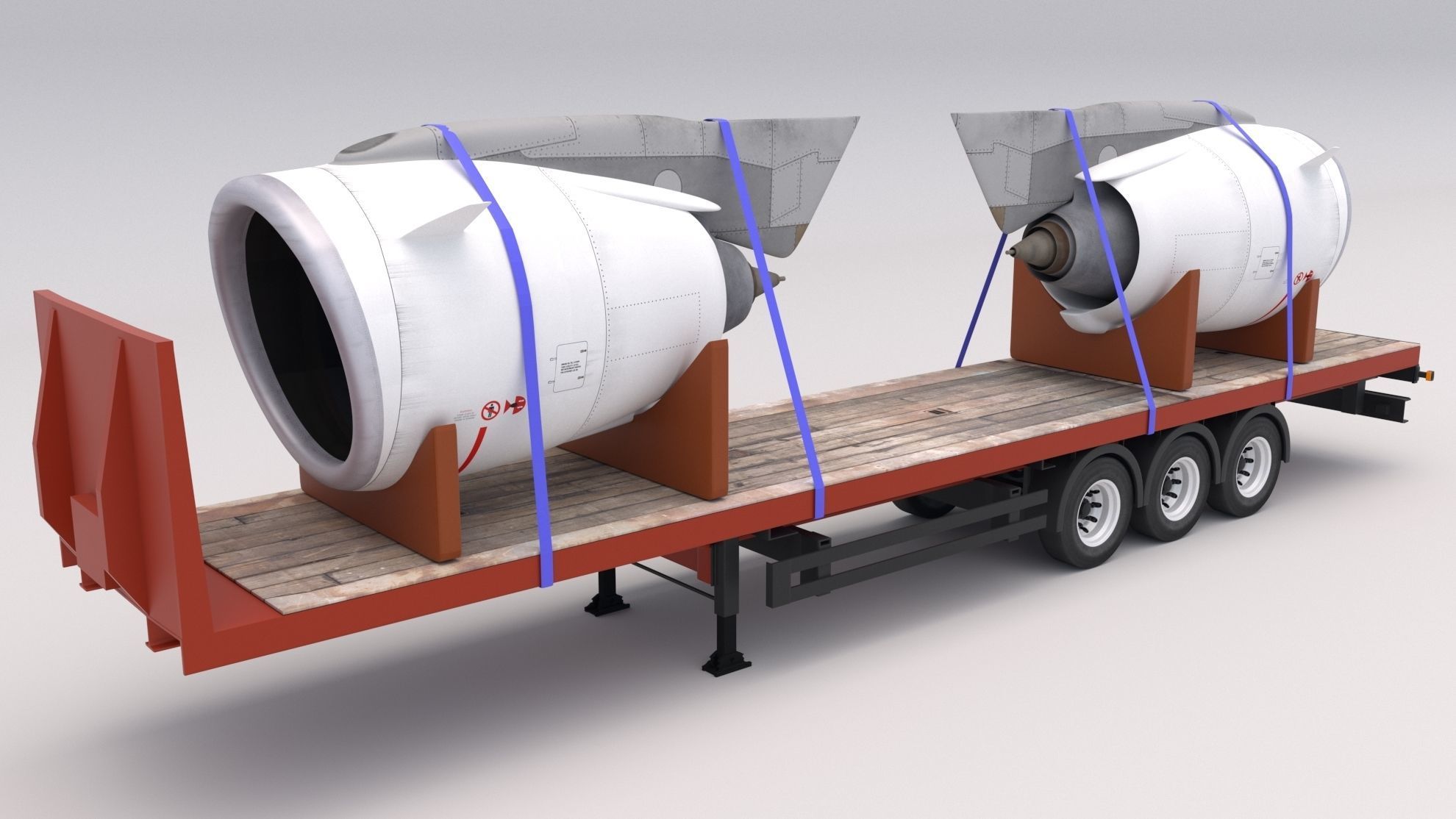 Flatbed Trailer with Jet Engines 3D model | CGTrader