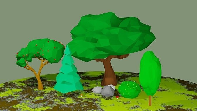 3D model stylized trees set VR / AR / low-poly | CGTrader