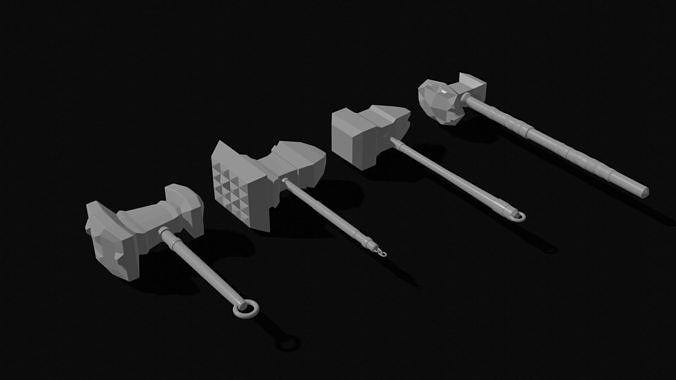 Collection of fantasy hammers in a minimalist style free VR / AR / low ...