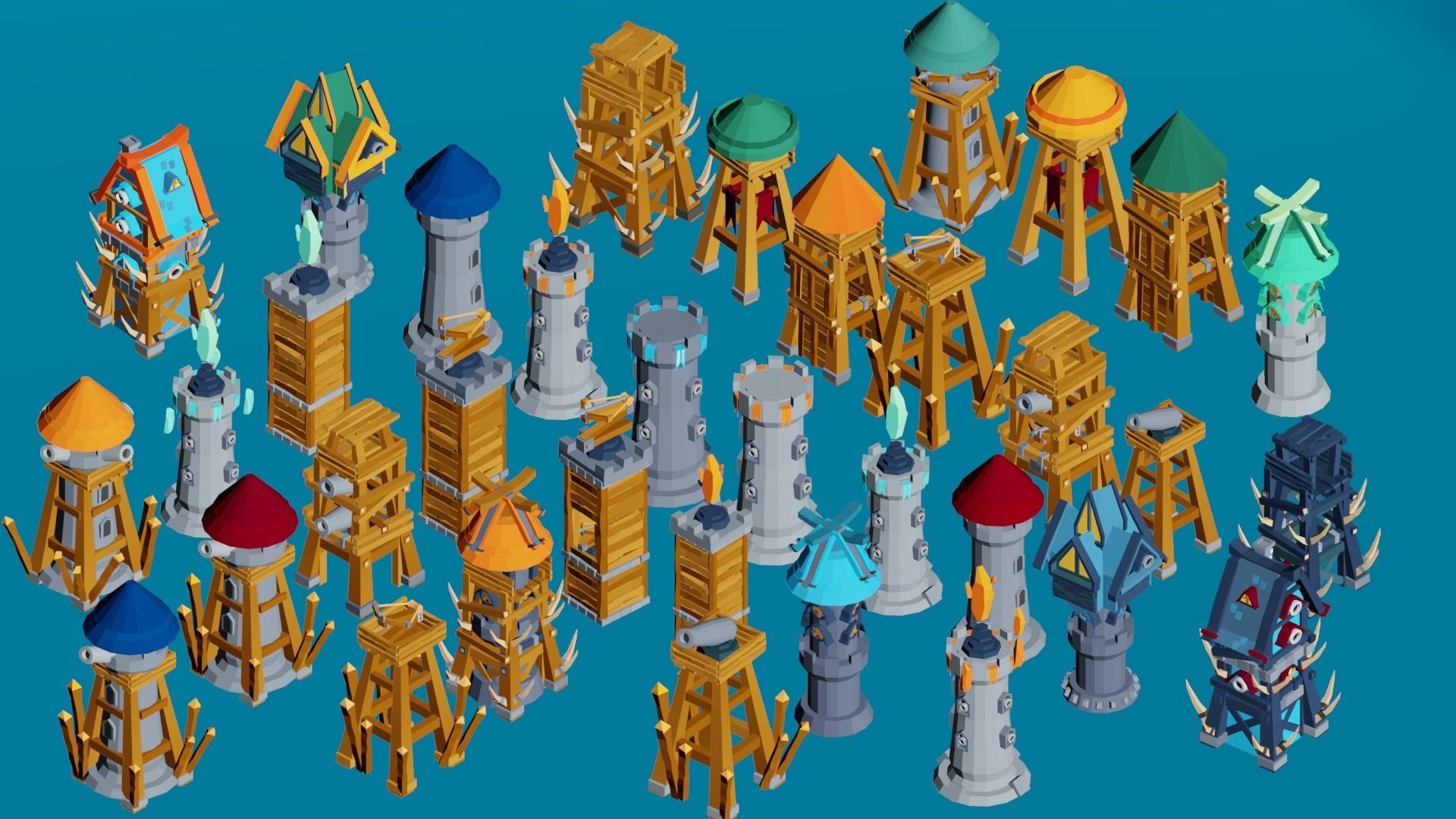 3D model 35 High Quality Low Poly Towers N Turrets Asset Pack VR / AR ...