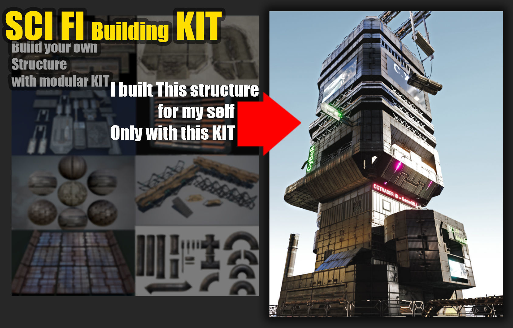 3D Model Collection sci fi Modular architectural design - low-poly ...